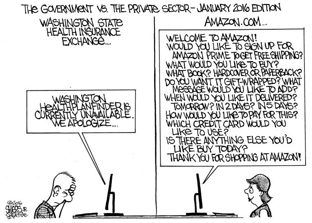 The government vs. the private sector January 2016 | Cartoon - Bothell ...